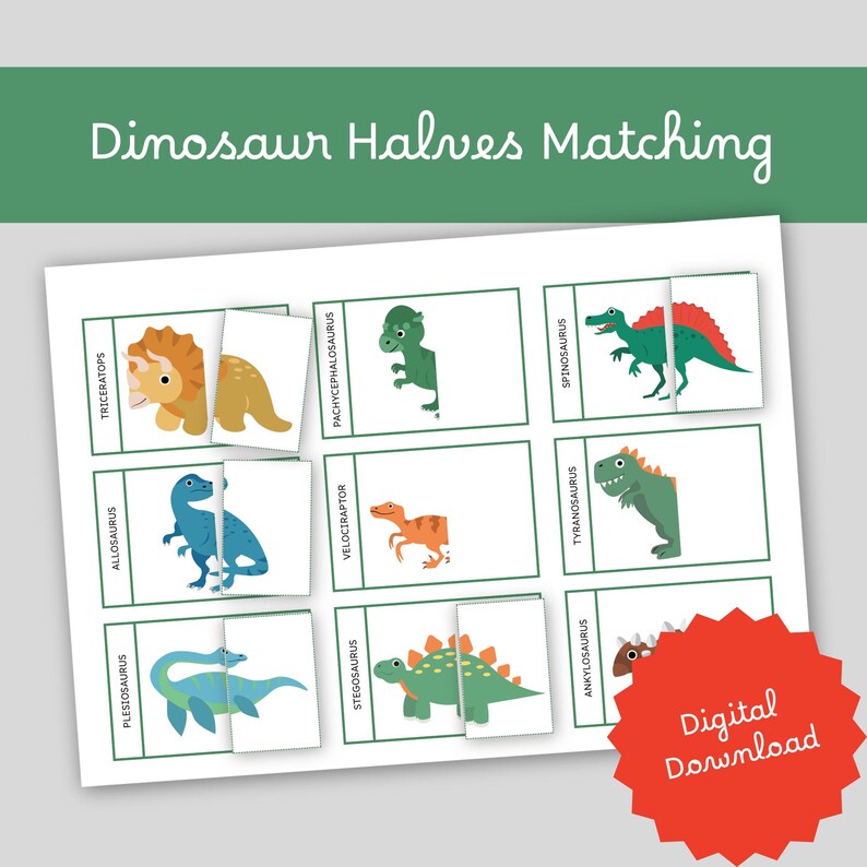 Dinosaur Puzzle Printable – Match the Halves Activity for Toddlers ...