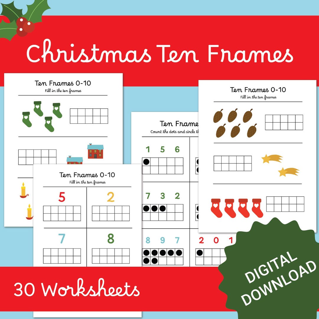 Christmas Ten Frame Math Worksheets, Numbers 0-10 (digital Download ...