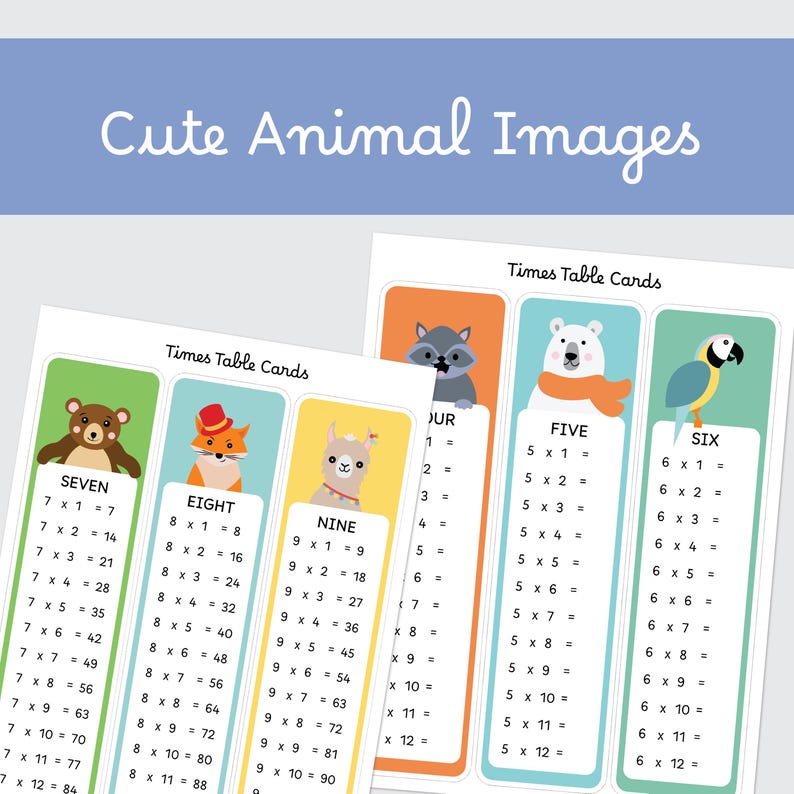 Cute Multiplication Table Cards 1–12 – Printable Animal Math for Kids ...