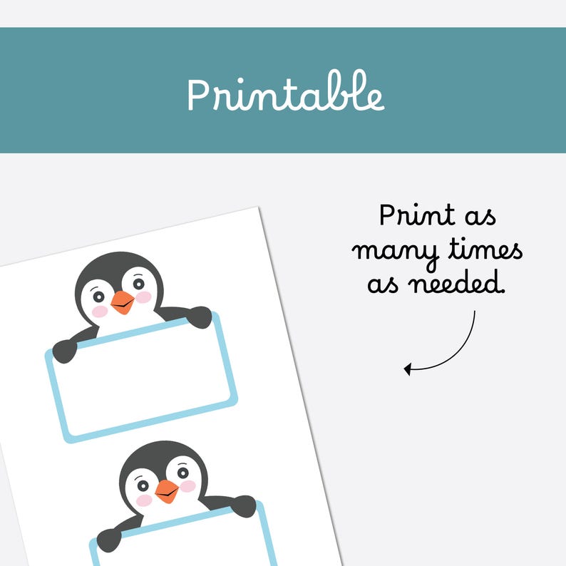 Penguin Name Tags, PNG and PDF, Winter Cute Fun Classroom Labels ...