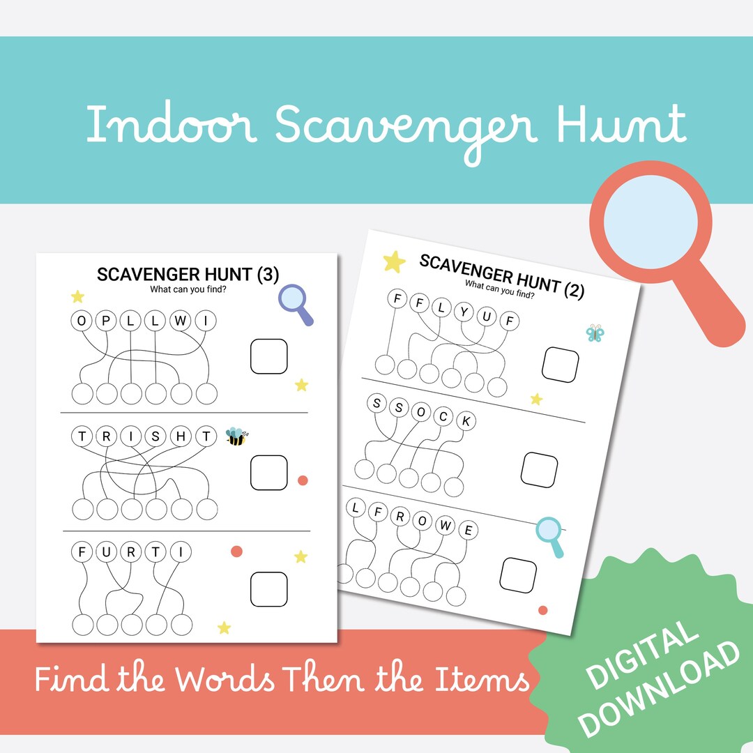 Indoor Scavenger Hunt: Find Words & Items, Fun Printable Game (PDF) - Etsy