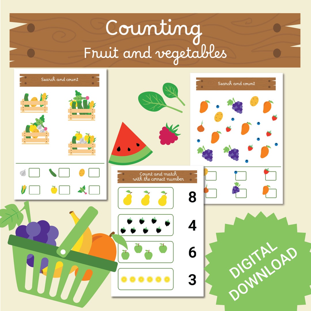 Fruit and Vegetable Counting Workbook, First Math Kids Colorful ...