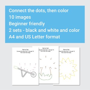 Dot to Dot Beginner Worksheet, Connect the Dots, 10 Pictures, Numbers 1 ...