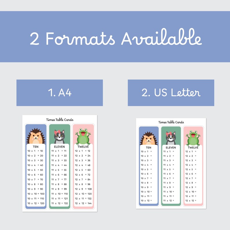 Cute Multiplication Table Cards 1–12 – Printable Animal Math for Kids ...