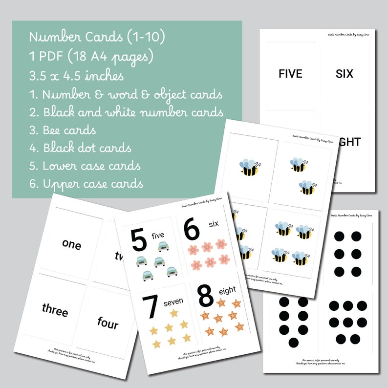 Number Flashcards 1-10, 6 Sets of Kids Fun Printable Cards, Number and ...