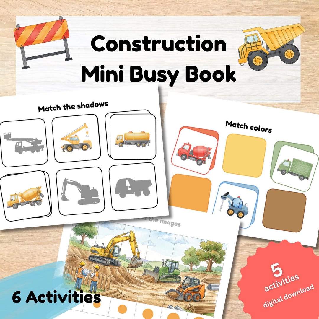 Construction Vehicles Mini Busy Book – Printable Preschool Activities ...
