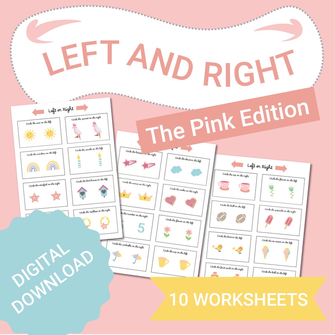 Left or Right Pastel Worksheets, Pink Homeschooling Kids Workbook ...
