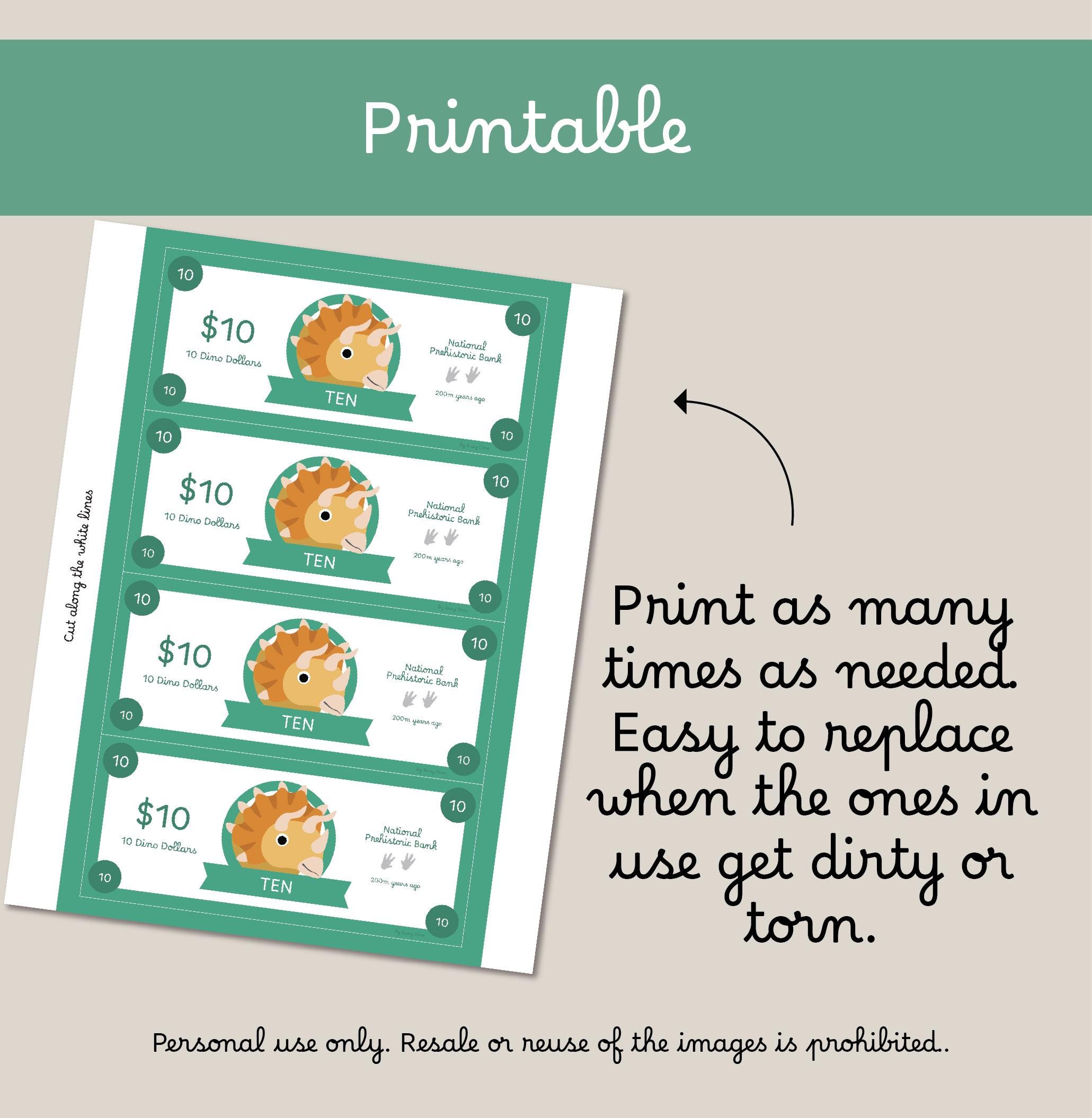 Dino Dollars for Kids, Fun Dinosaur Printable Mom Bucks, Pretend Play ...