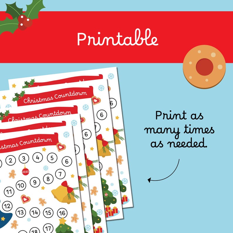 Christmas Countdown Printable Sheet for Kids, Holiday Activity for ...