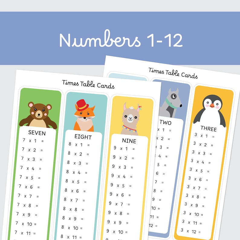 Cute Multiplication Table Cards 1–12 – Printable Animal Math for Kids ...
