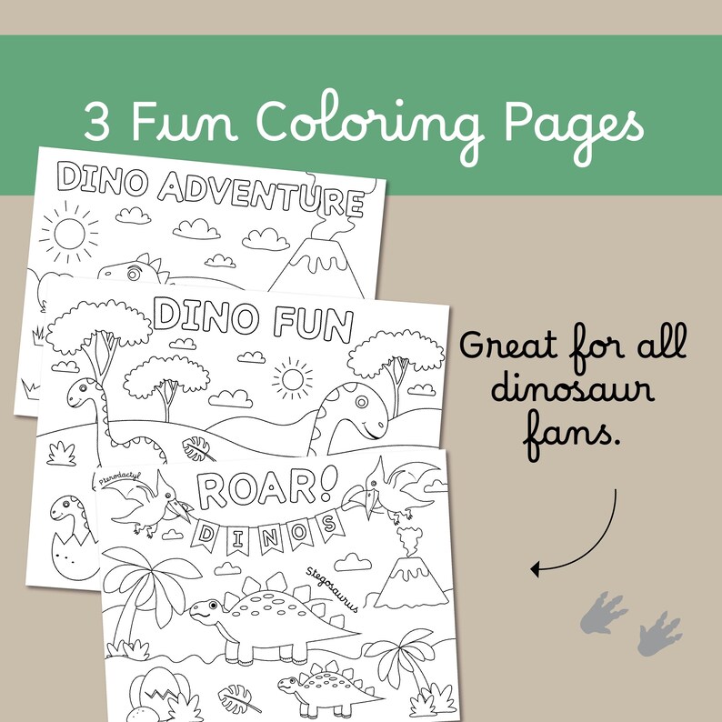 Kids Dinosaur Printable Coloring Placemats, 3 Dino Sheets Bundle ...