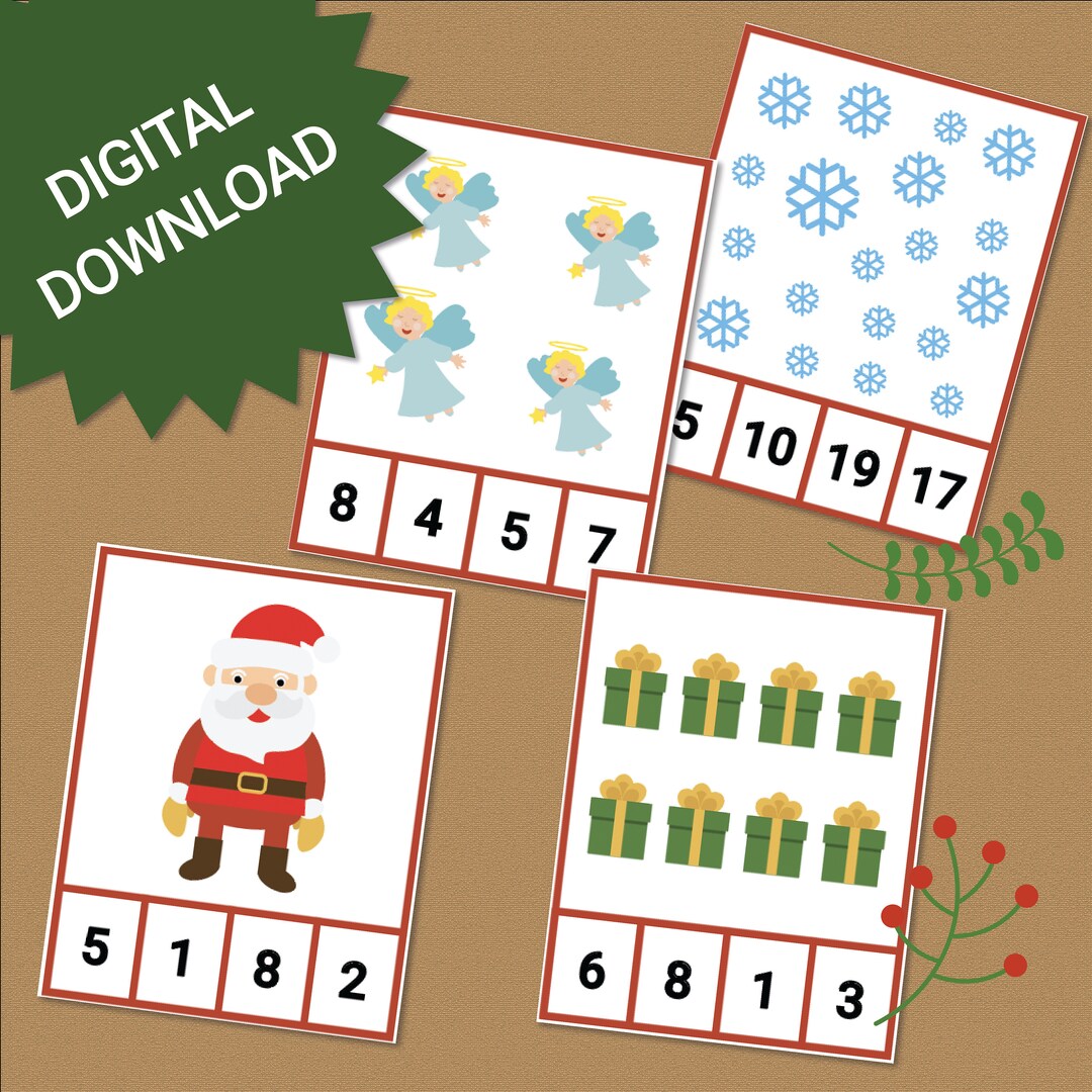 Christmas Count and Clip Cards, Homeschooling Printable, Numbers 1-20 ...
