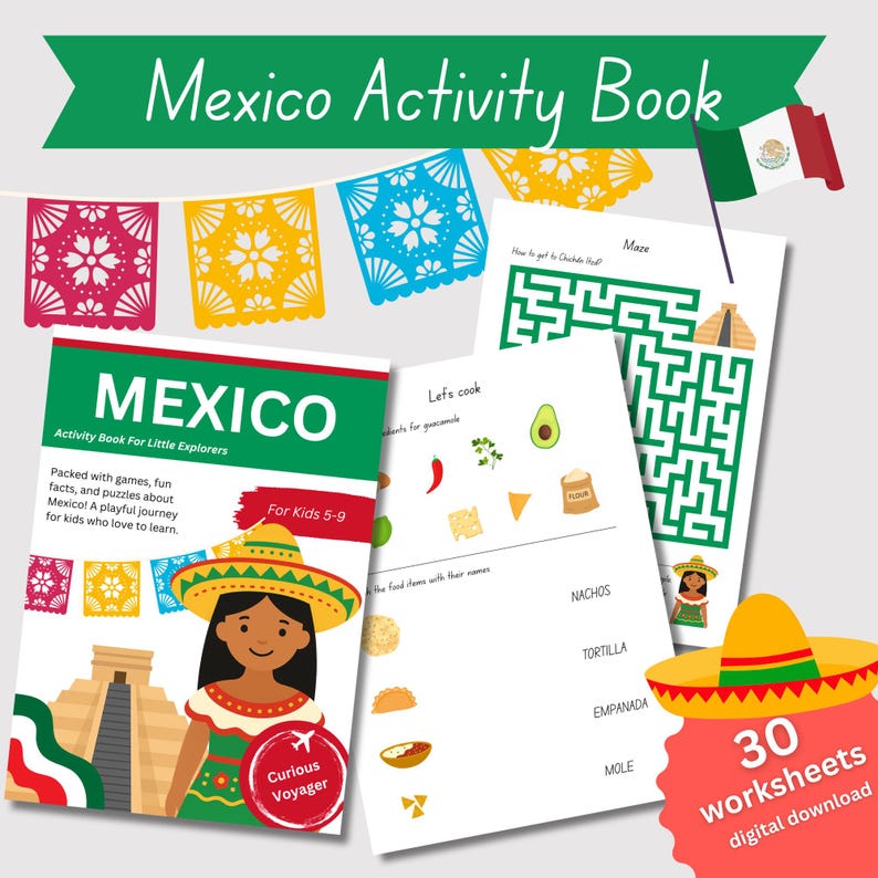 Mexico Activity Book for Kids – Printable Travel Workbook Ages 5–8, 30 ...