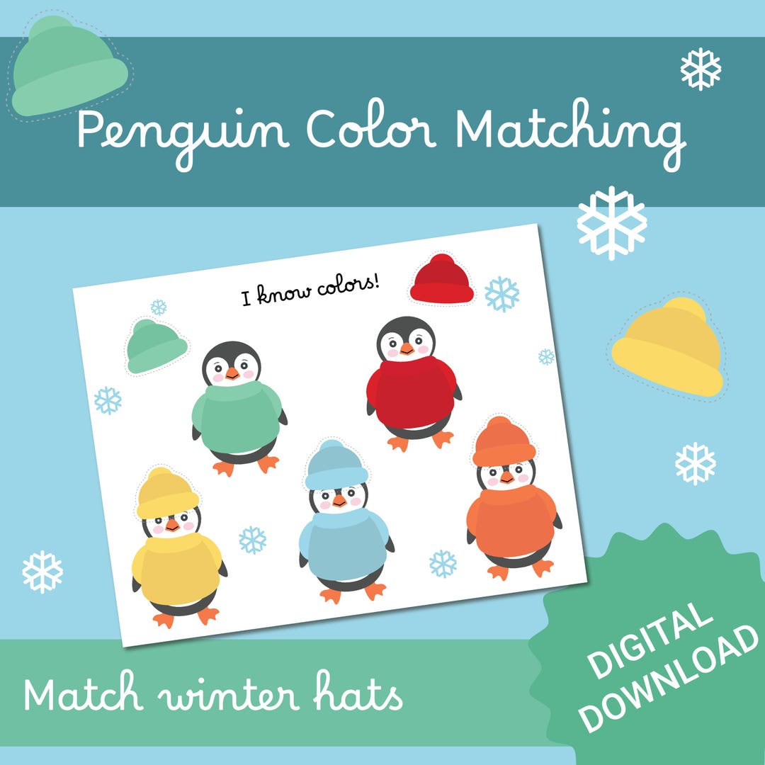 Color Matching for Kids Activity, Match Penguin Winter Hats, Fun ...