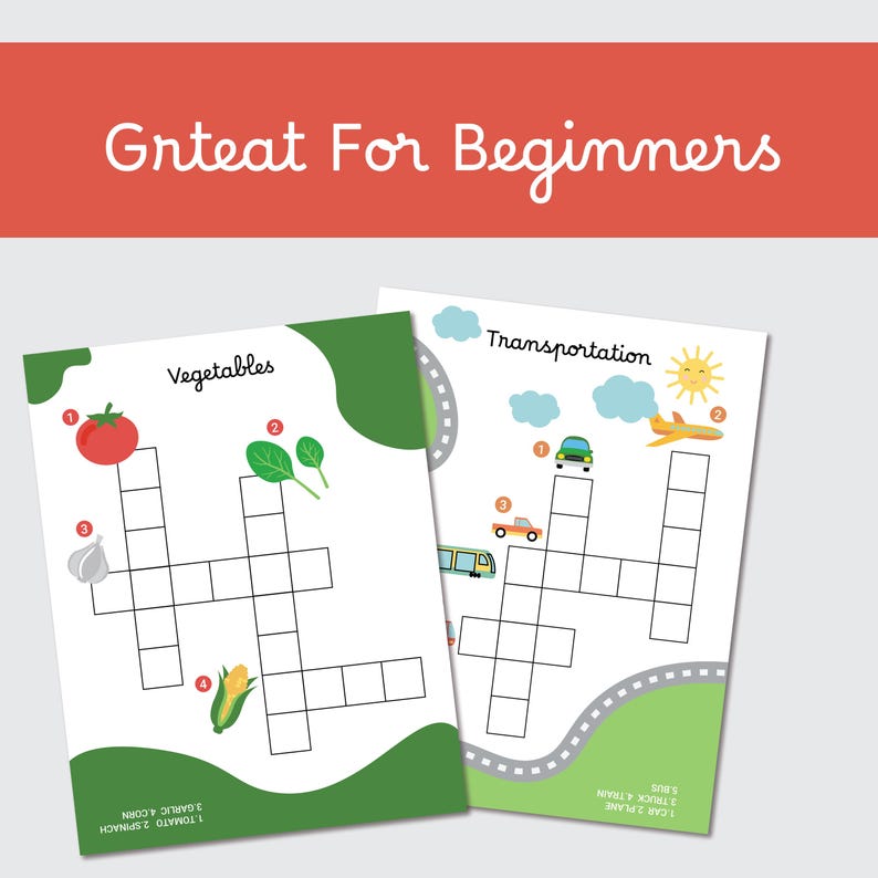 First Crossword Puzzles for Kids: 10 Fun Activity Sheets (digital ...