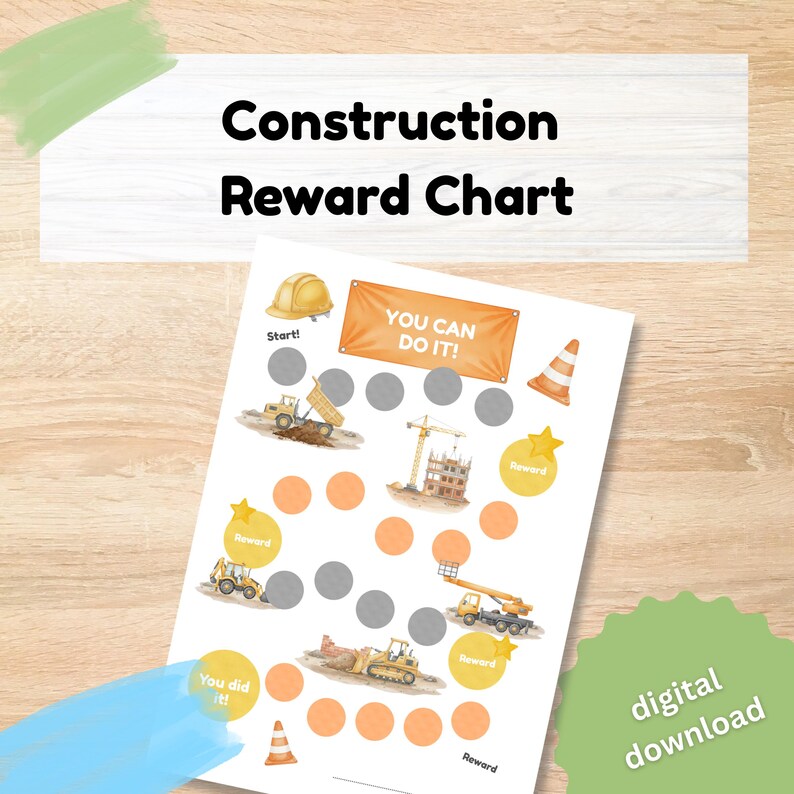 Construction Site Reward Chart: Toddler Goal Tracker (digital Download ...