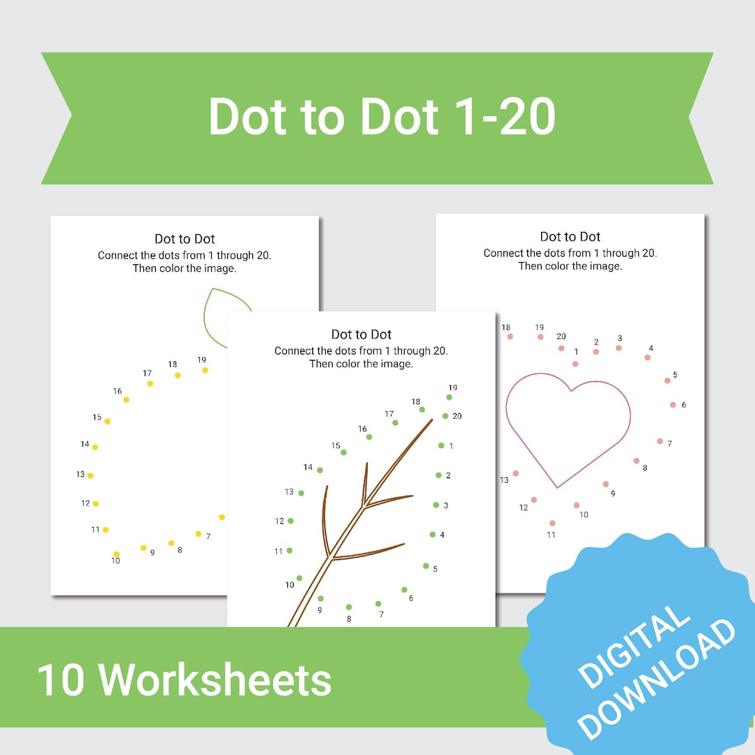 Dot-to-dot Worksheets for Kids, Numbers 1-20, Connect the Dots, 10 ...