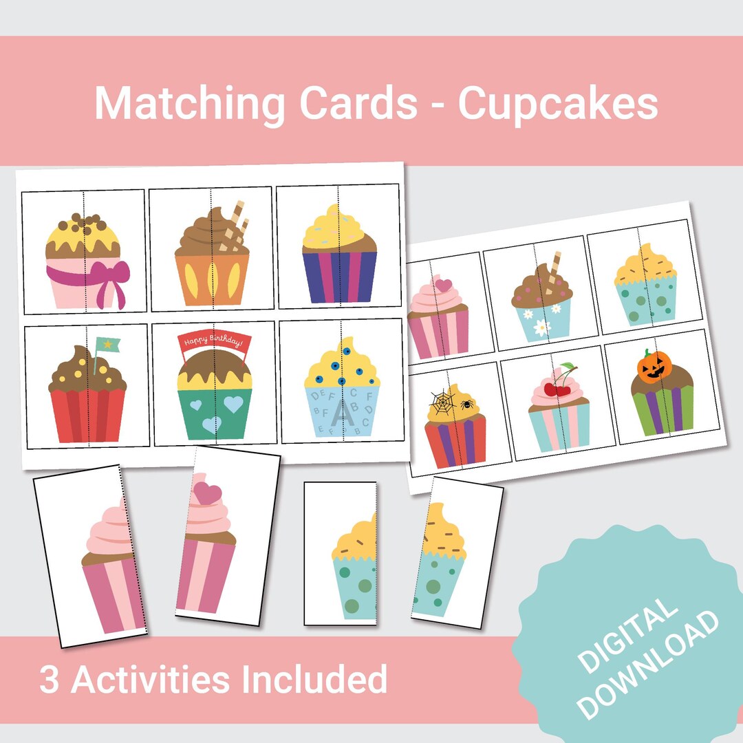 Cupcake Matching Game and Memory Cards for Kids, Combine Halves ...