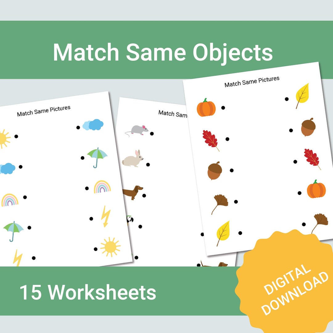 Matching Same Objects Worksheets, Early Learning for Kids, Children ...