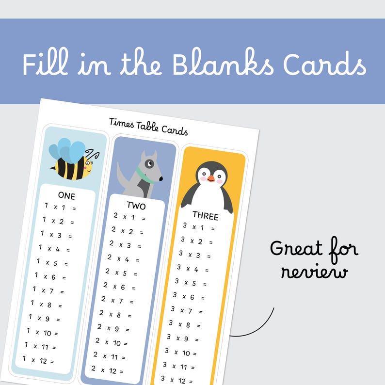 Cute Multiplication Table Cards 1–12 – Printable Animal Math for Kids ...