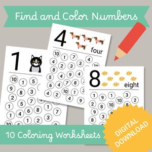 Find and Color Numbers 1-10 Kids Worksheets, Early Math Skills, for ...