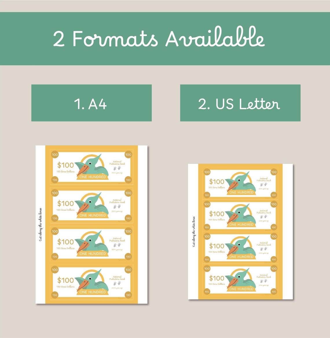 Dino Dollars for Kids, Fun Dinosaur Printable Mom Bucks, Pretend Play ...