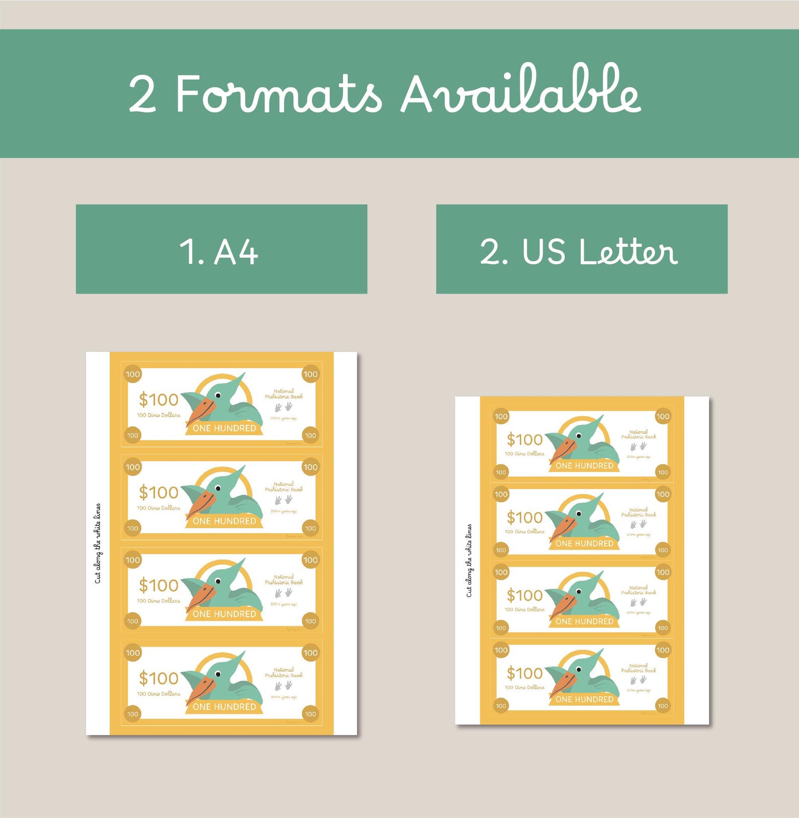 Dino Dollars for Kids, Fun Dinosaur Printable Mom Bucks, Pretend Play ...