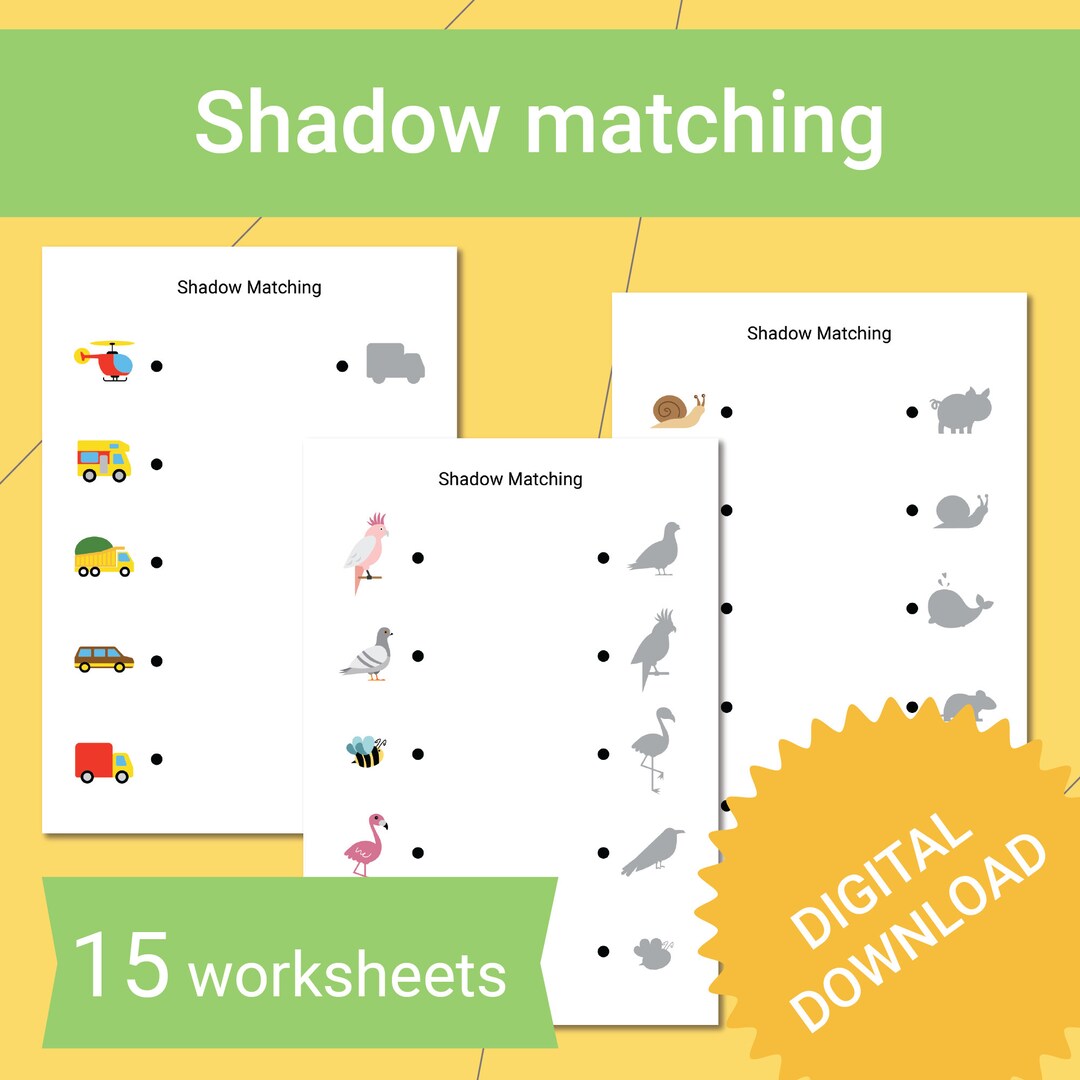 Shadow Matching Kids Printable Workbook, First Learning Draw Lines ...