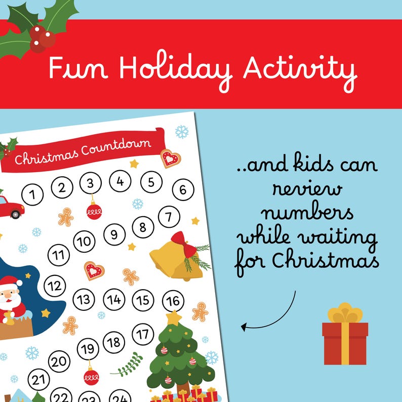 Christmas Countdown Printable Sheet for Kids, Holiday Activity for ...