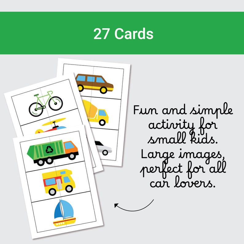 Vehicle Matching Cards for Kids, Transport Printable, Pairing Game, Fun ...