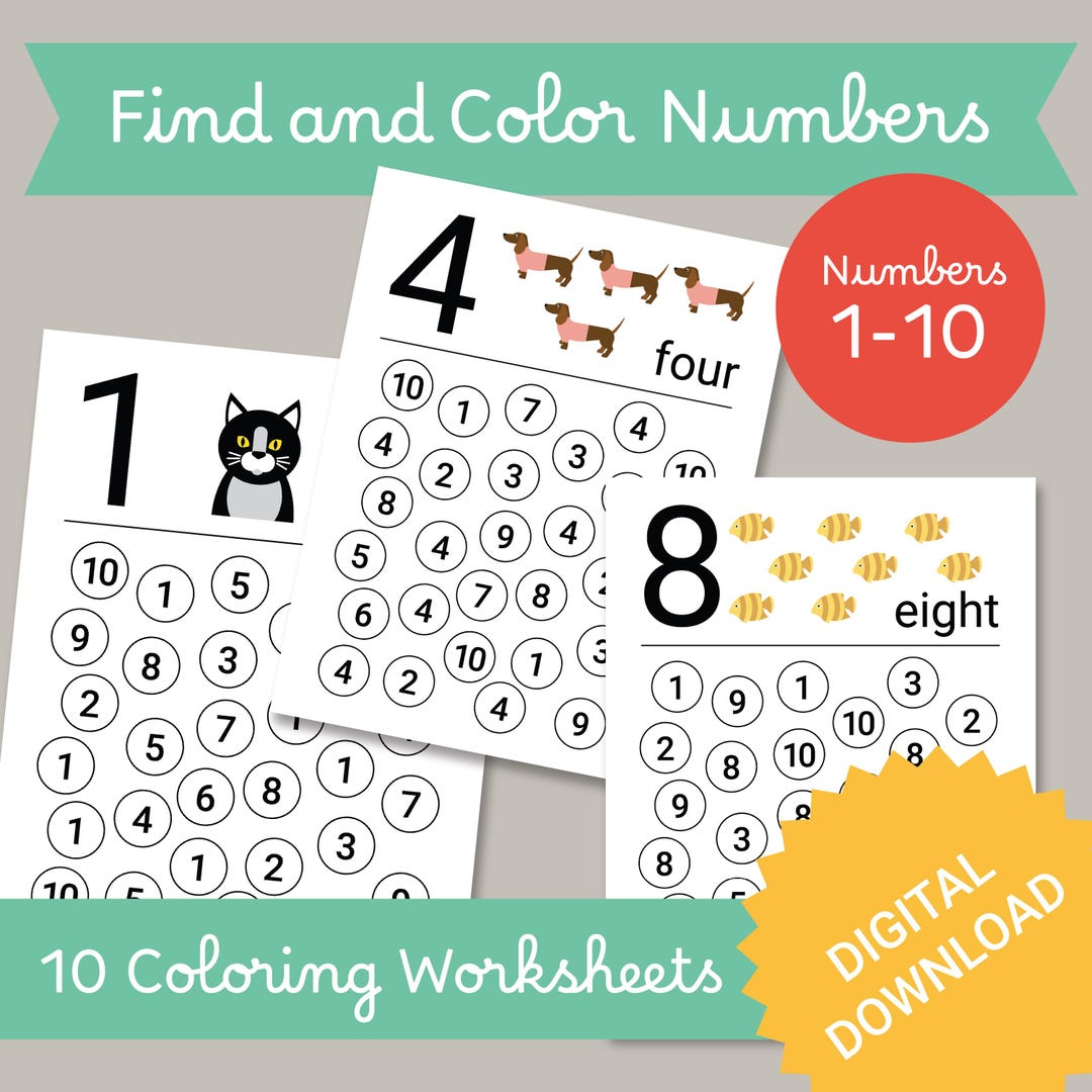 Find and Color Numbers 1-10: Kids Printable Worksheets (digital ...