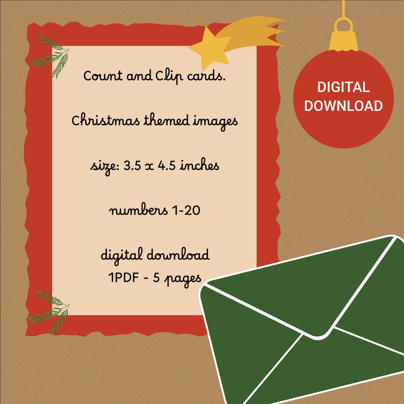 Christmas Count and Clip Cards, Homeschooling Printable, Numbers 1-20 ...
