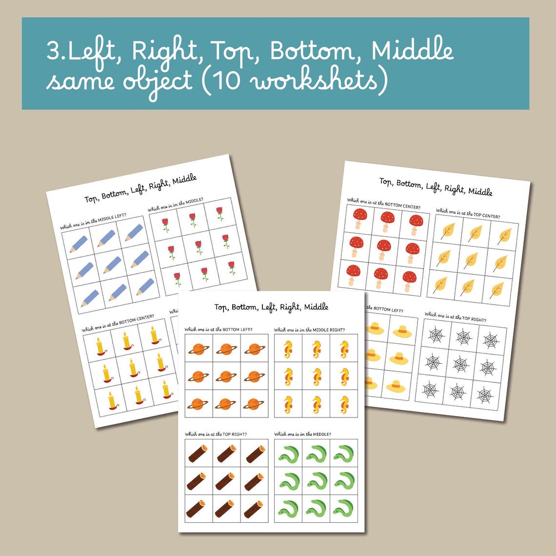 Position Worksheets for Kids, Understand Left, Right, Top, Bottom ...