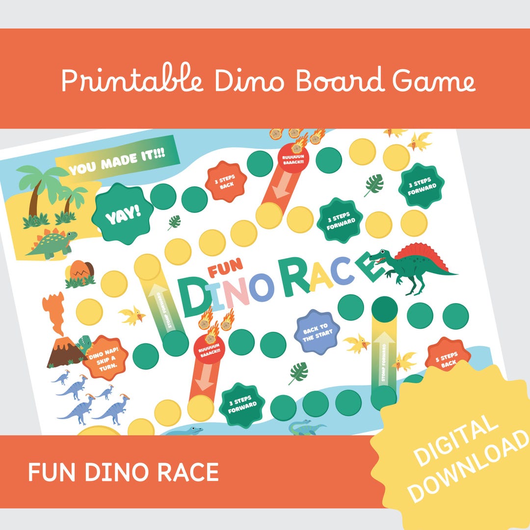 Dinosaur Race Printable Board Game: Fun Dino Activity (digital Download ...