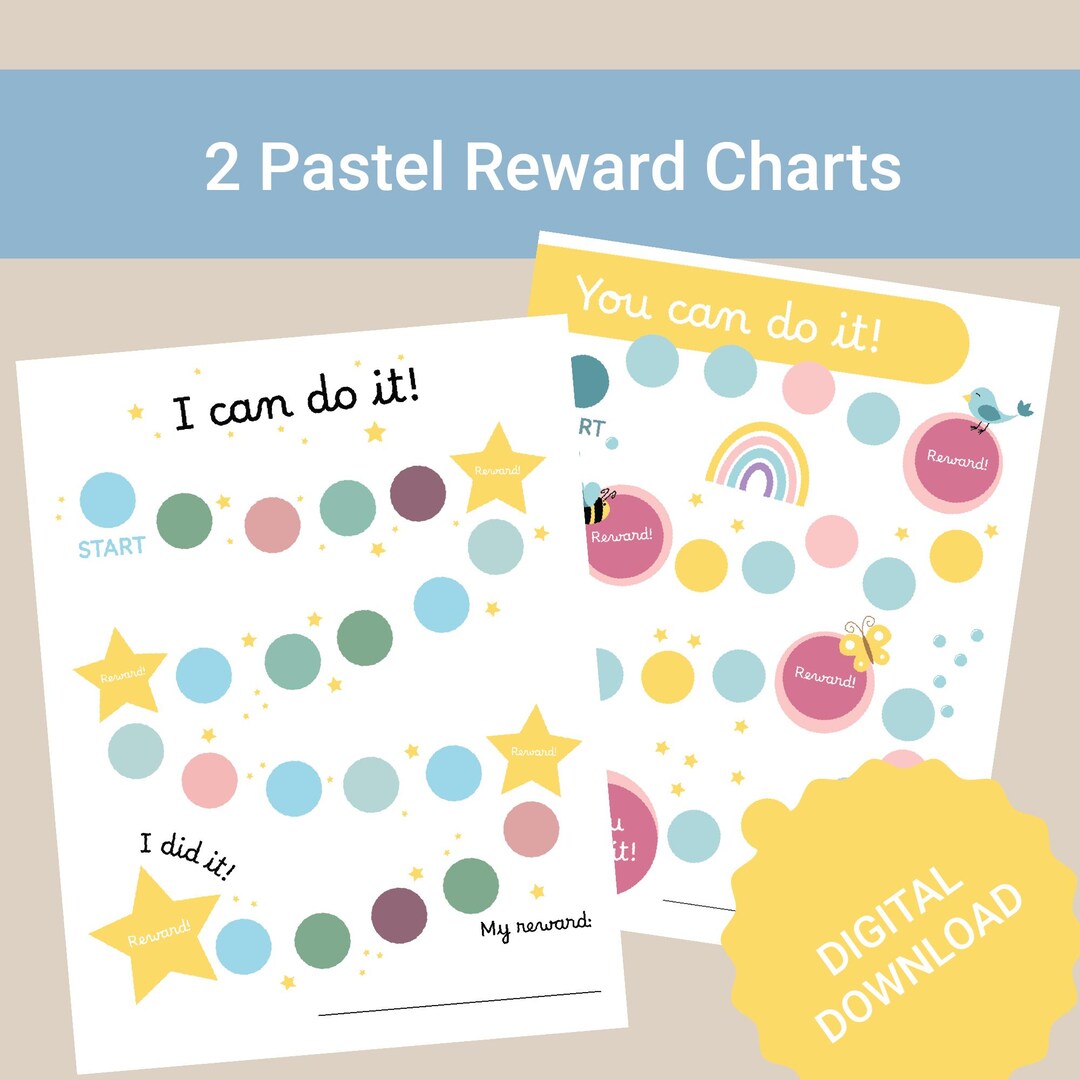 2 Cute Pastel Kids Reward Charts, Fun Motivation Trackers to Encourage ...