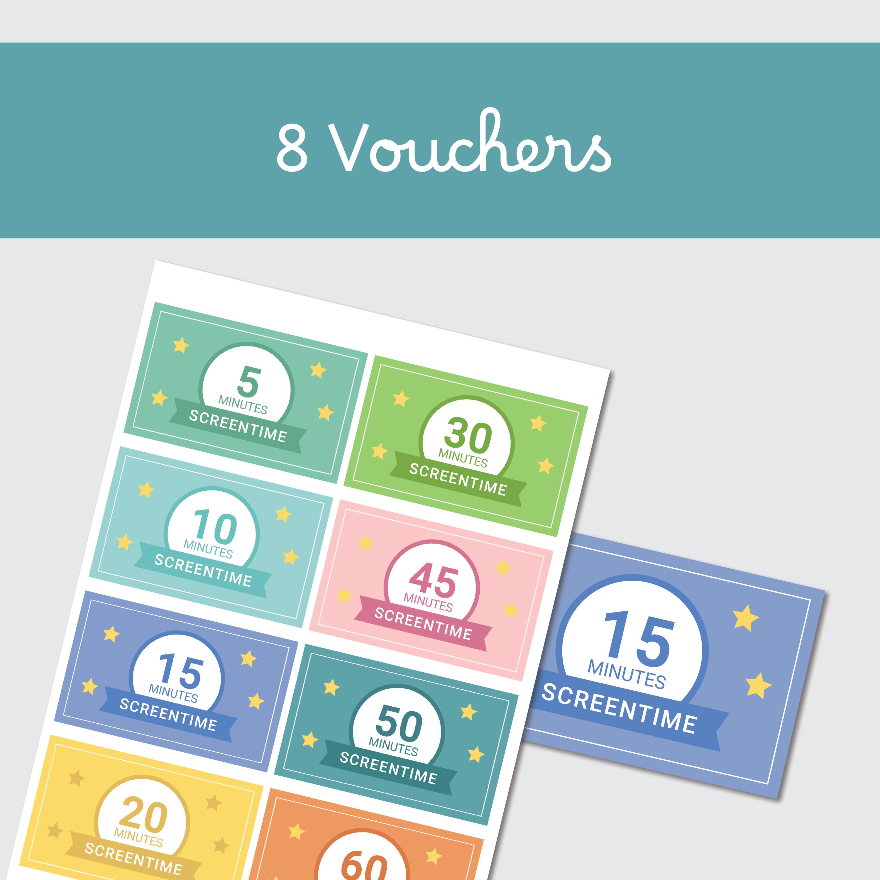 Screen Time Vouchers for Kids, Earn Screen Time Coupons, Chore Reward ...