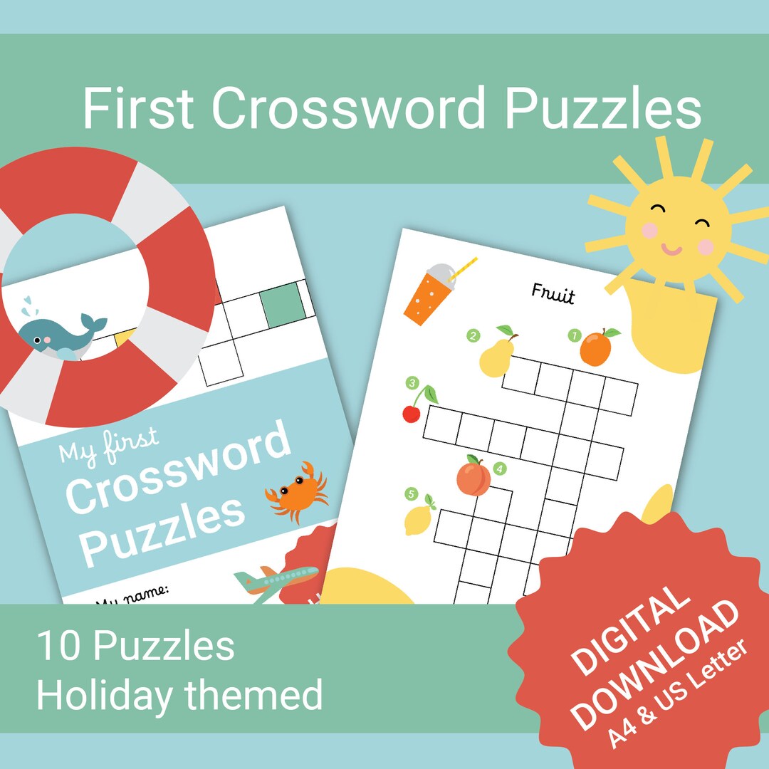 First Crossword Puzzles for Kids, Holiday Themed Educational Activity ...