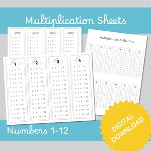 Multiplication Tables, Kids Printable Times Table Bookmarks, Numbers 1 ...