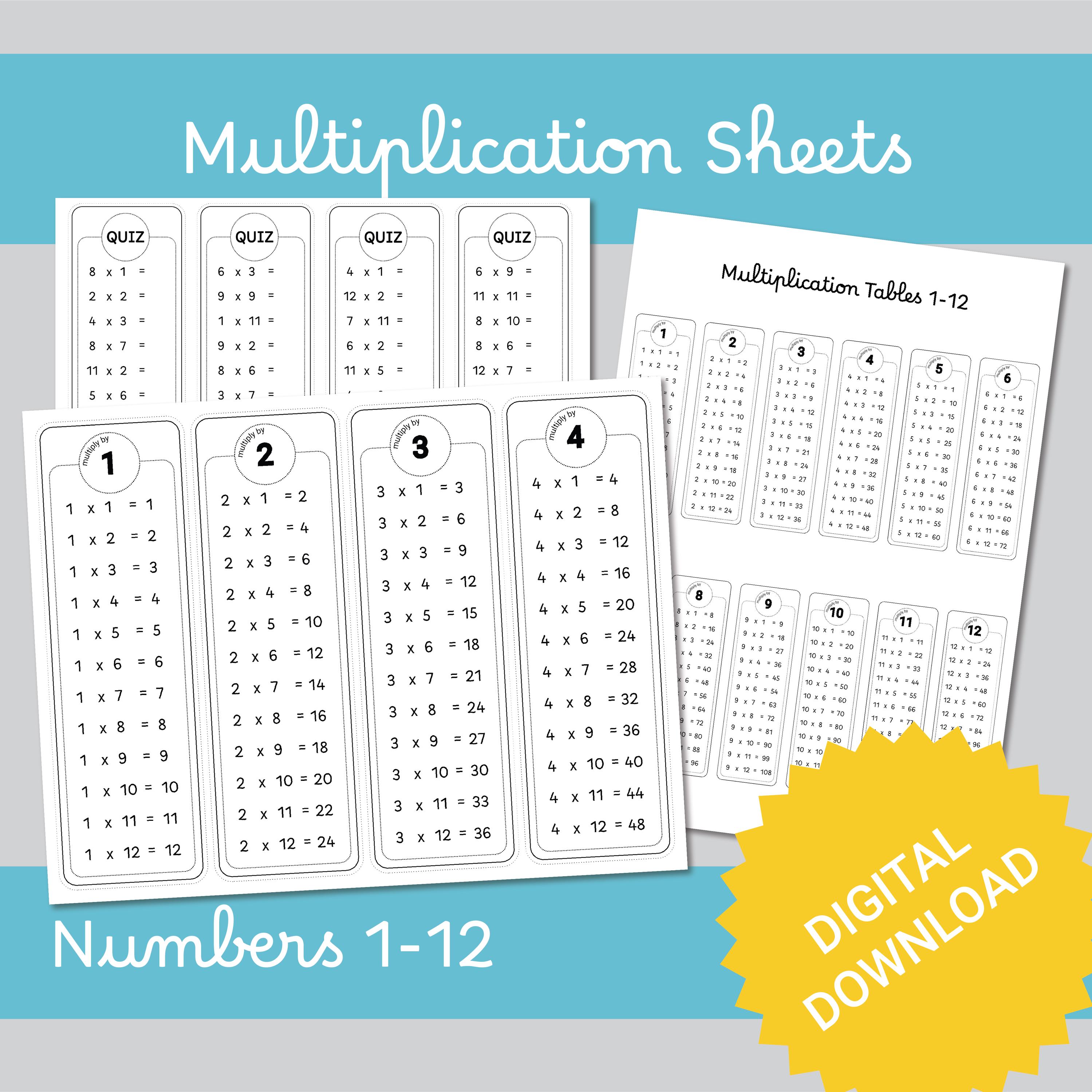 Multiplication Tables, Kids Printable Times Table Bookmarks, Numbers 1 ...