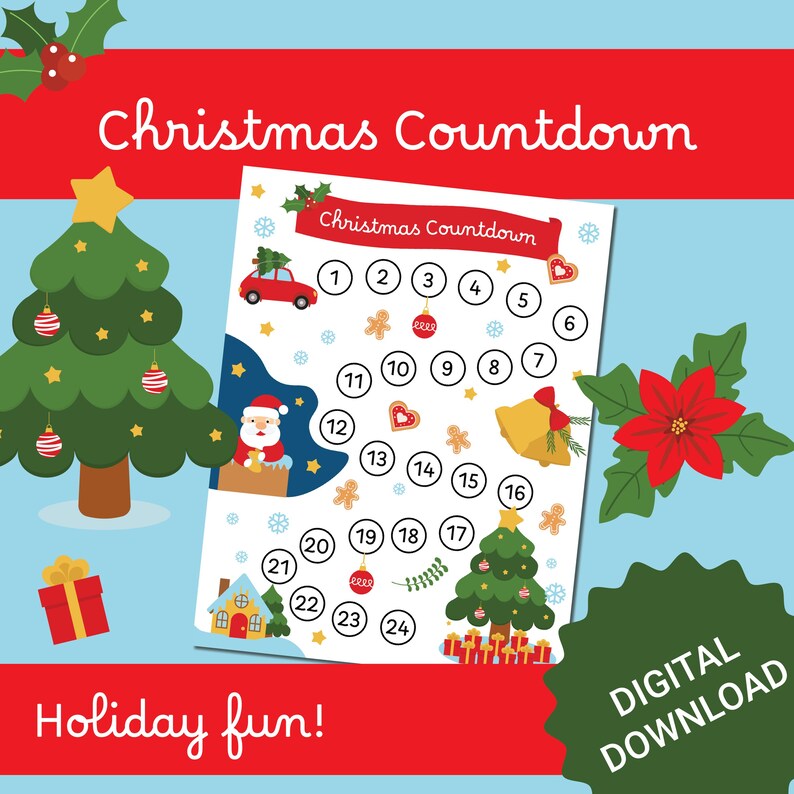Christmas Countdown Printable Sheet for Kids, Holiday Activity for ...
