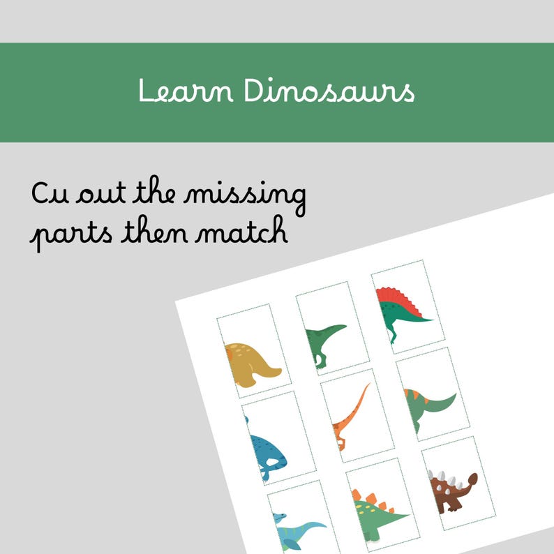 Dinosaur Puzzle Printable – Match the Halves Activity for Toddlers ...