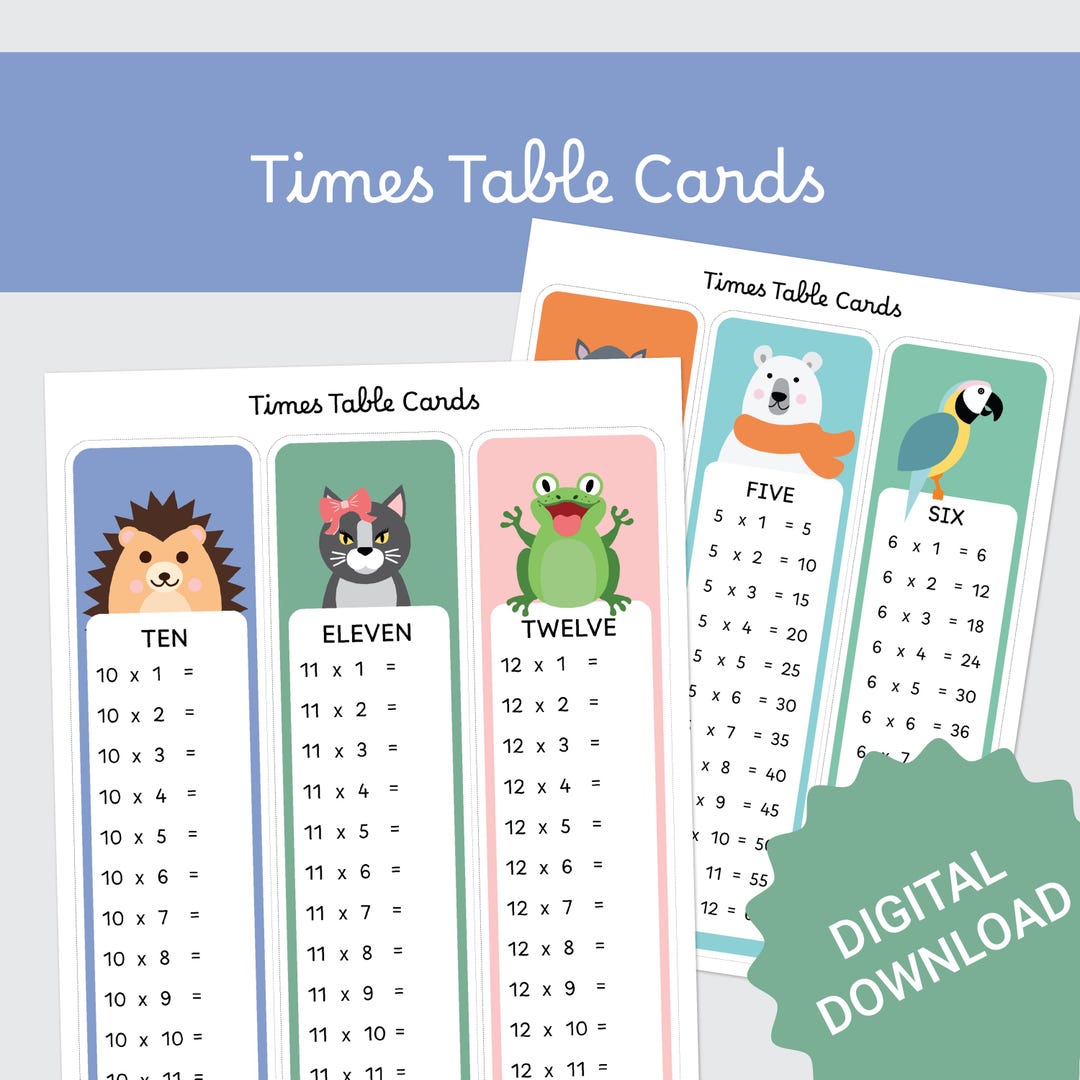 Cute Multiplication Table Cards 1–12 – Printable Animal Math for Kids ...