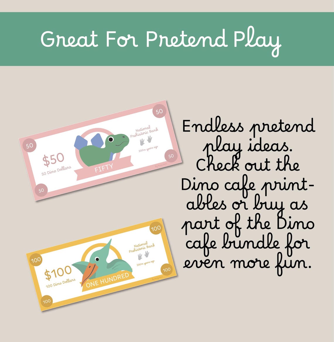 Dino Dollars for Kids, Fun Dinosaur Printable Mom Bucks, Pretend Play ...