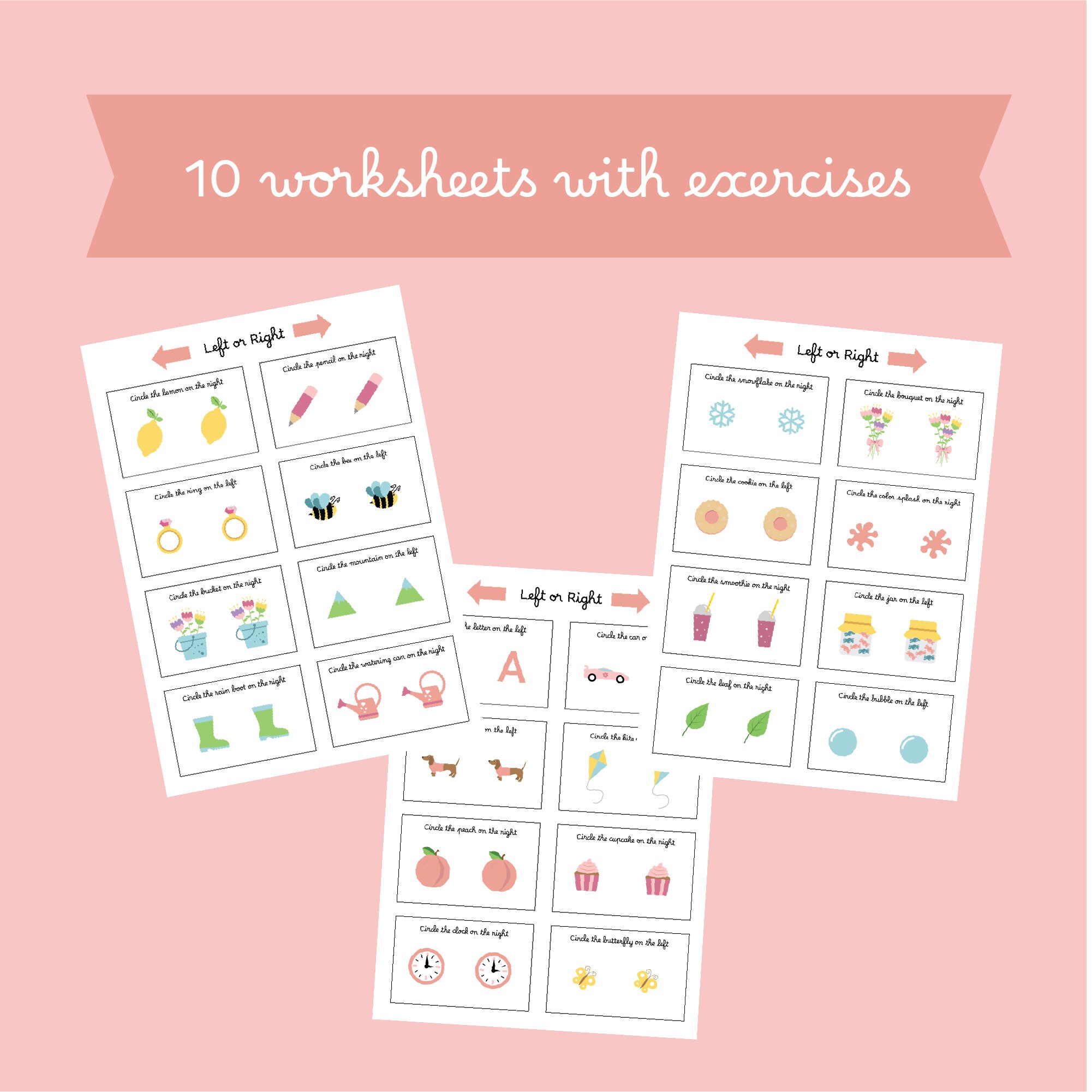 Left or Right Pastel Worksheets, Pink Homeschooling Kids Workbook ...