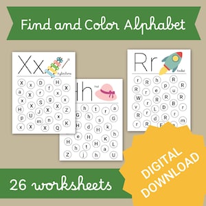 Find and Color Letters Kids Worksheets, Alphabet Homeschooling Workbook ...
