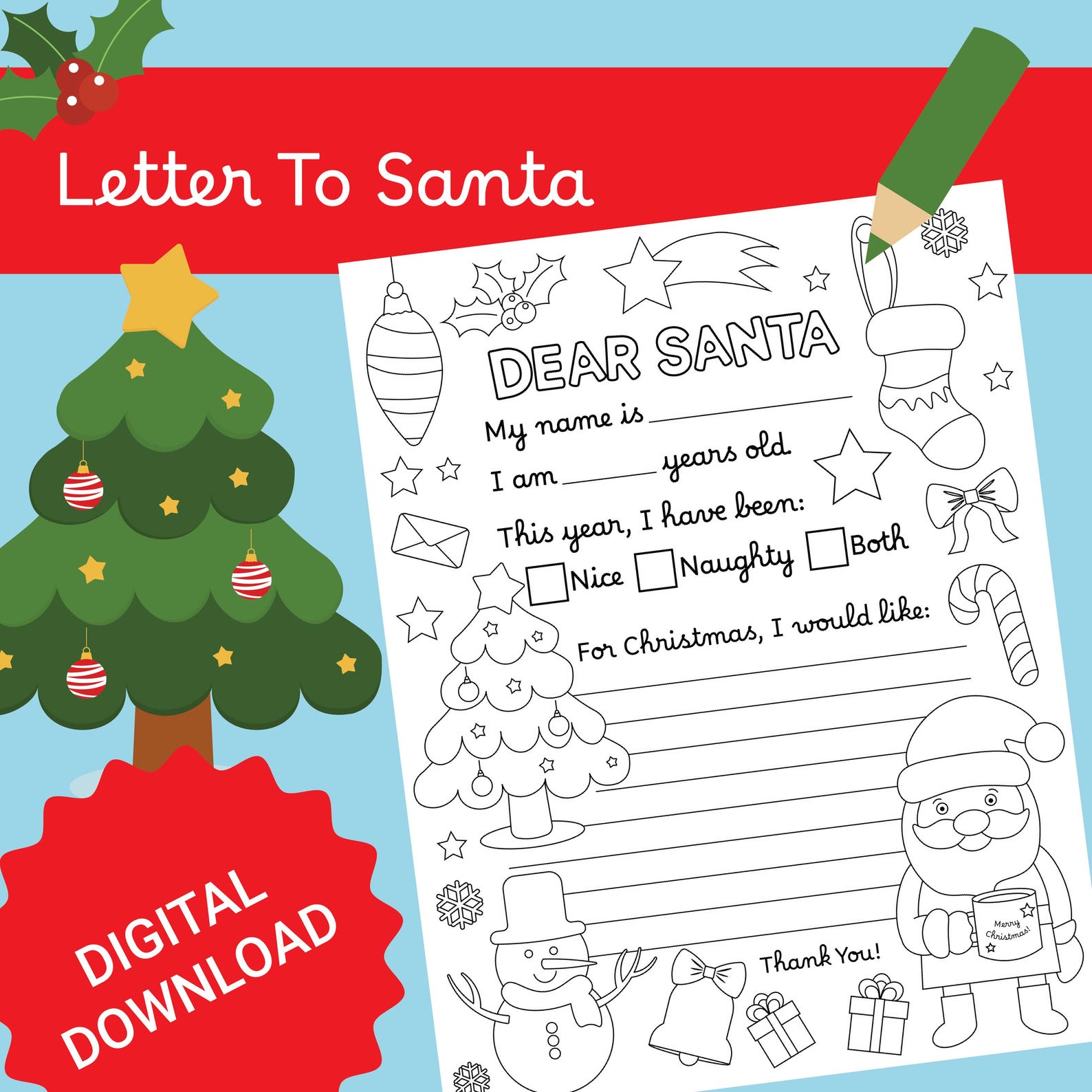 Letter to Santa Coloring Page: Kids Christmas Wish List (printable) - Etsy