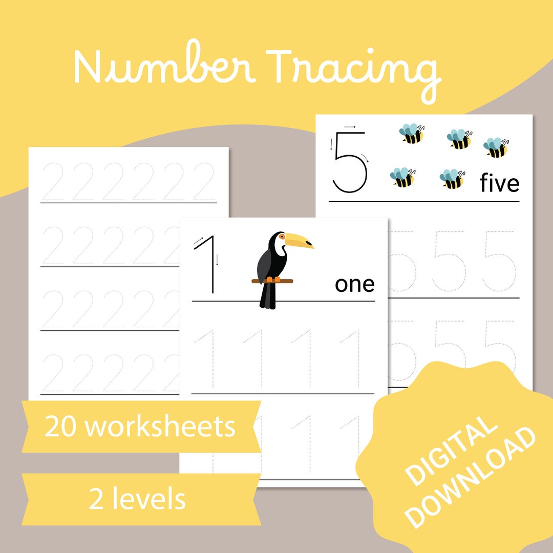 Number Tracing Worksheets, Kids Printable Kindergarten Sheets, Learn ...