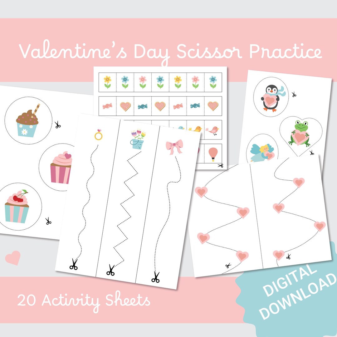 Valentine's Day Scissor Skills Practice Kids Worksheets, 20 Fun ...