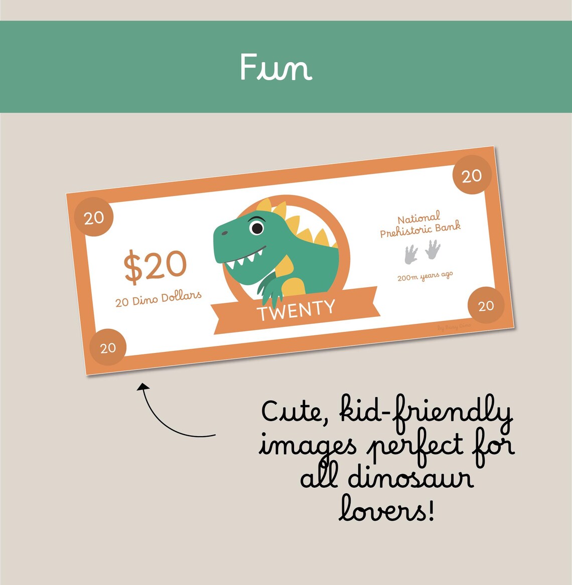 Dino Dollars for Kids, Fun Dinosaur Printable Mom Bucks, Pretend Play ...