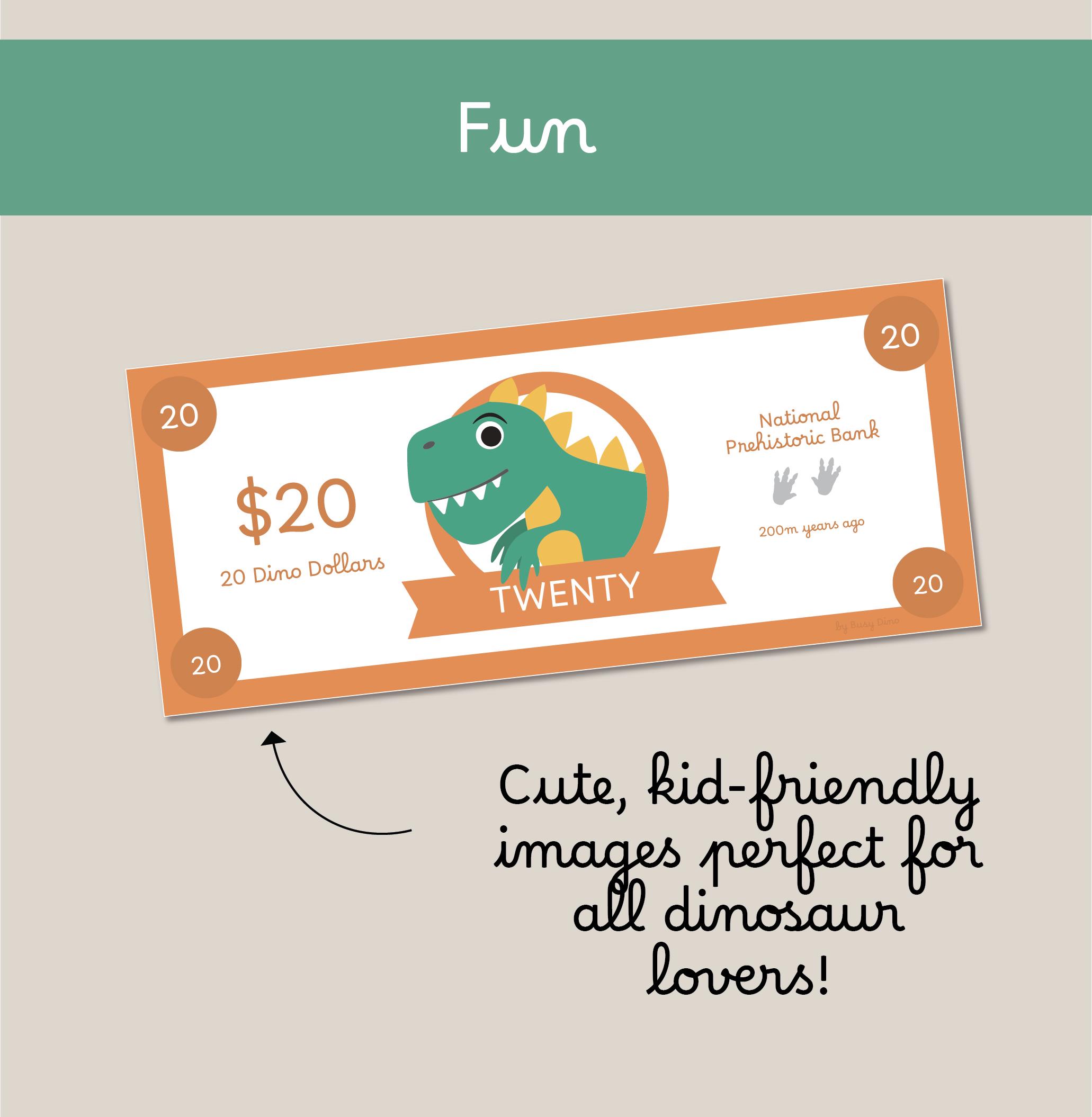 Dino Dollars for Kids, Fun Dinosaur Printable Mom Bucks, Pretend Play ...